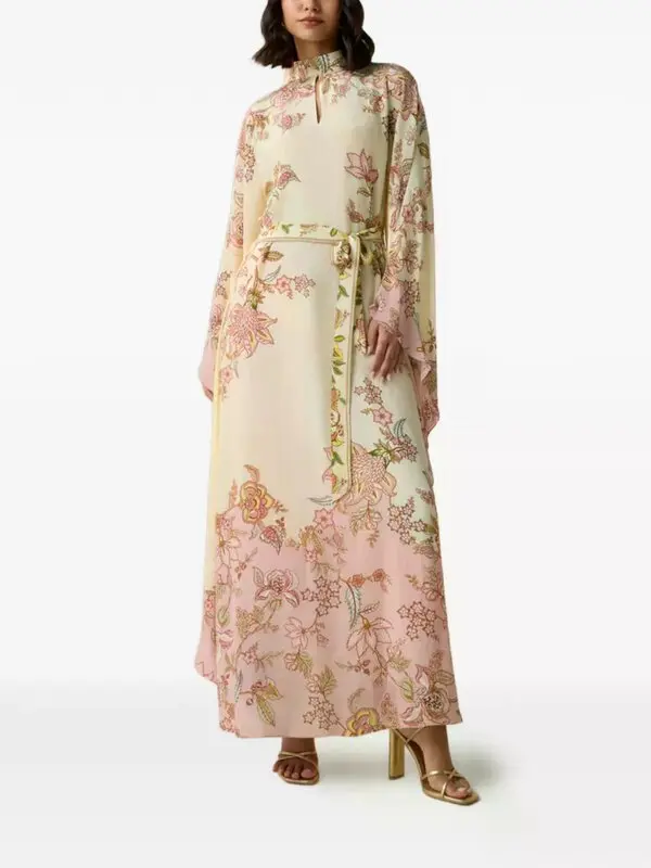 Hemant & Nandita Riah Floral-print Belted Maxi Dress - Neutrals