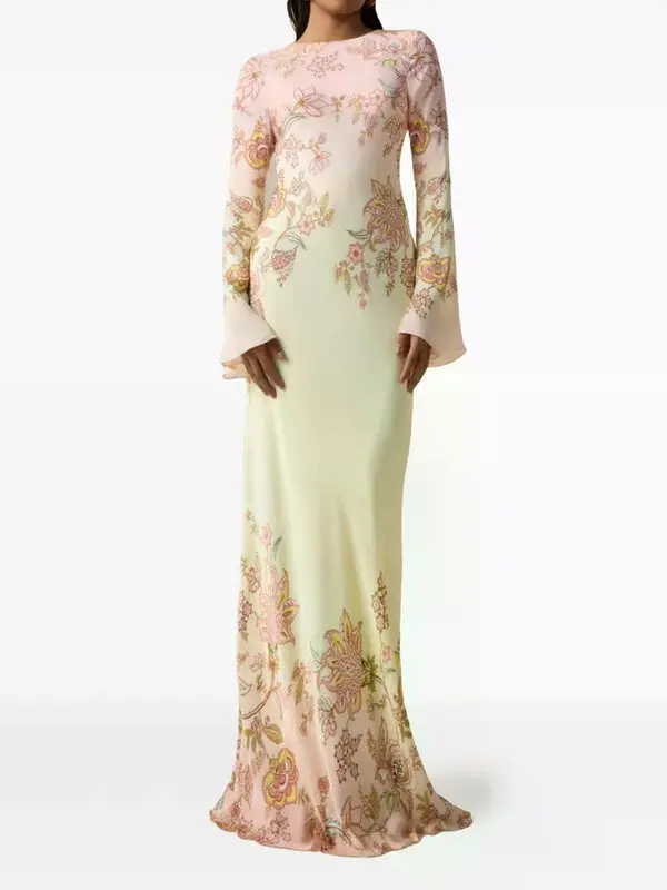 Hemant & Nandita Riah Floral Long-sleeve Maxi Dress - Neutrals