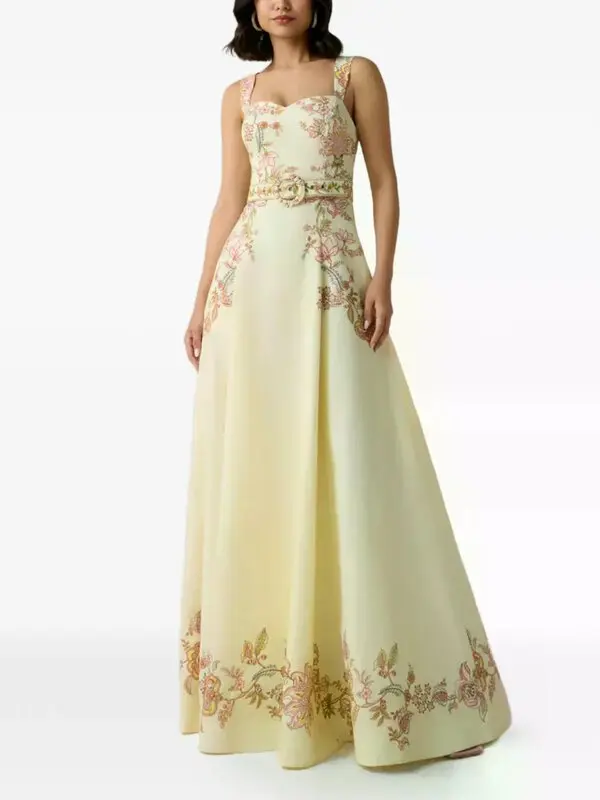 Hemant & Nandita Rian Floral-print Belted Maxi Dress - Neutrals