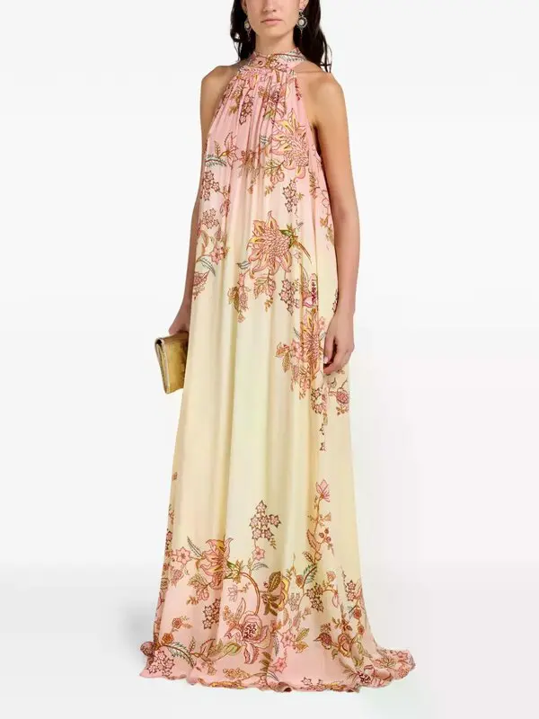 Hemant & Nandita Floral-print Halter-neck Maxi Dress - Neutrals