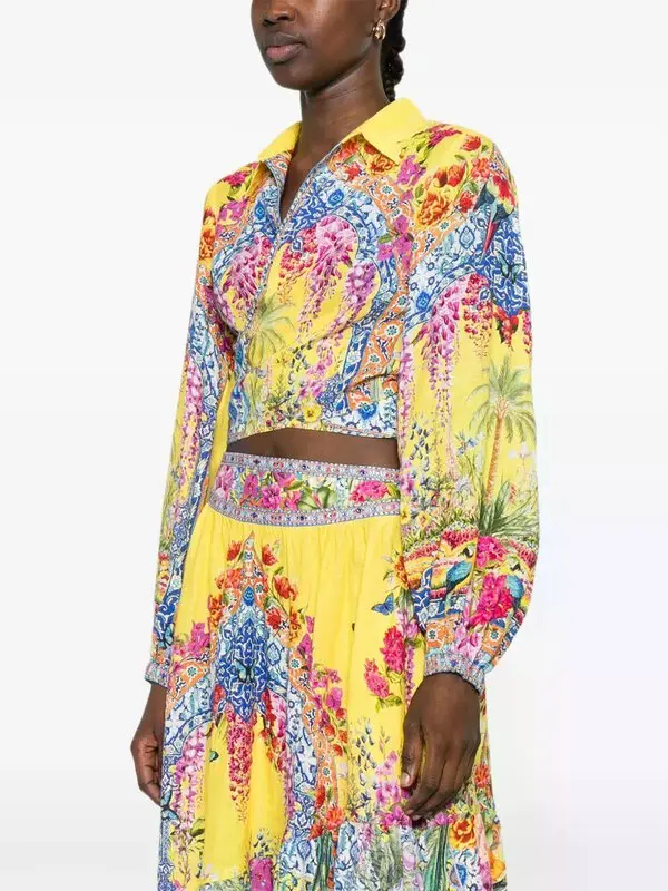 Camilla Floral Print Wrap Shirt - Yellow