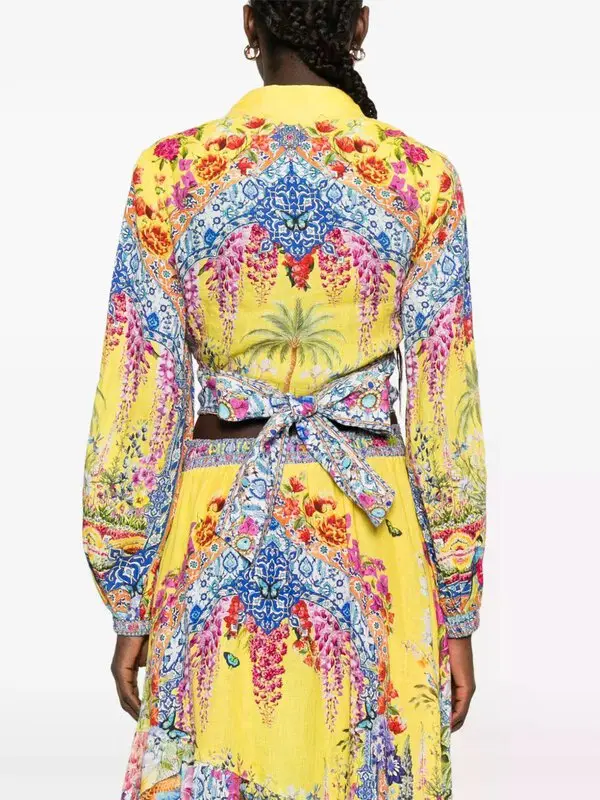 Camilla Floral Print Wrap Shirt - Yellow