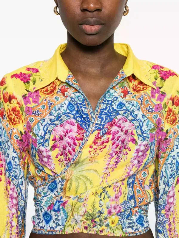 Camilla Floral Print Wrap Shirt - Yellow
