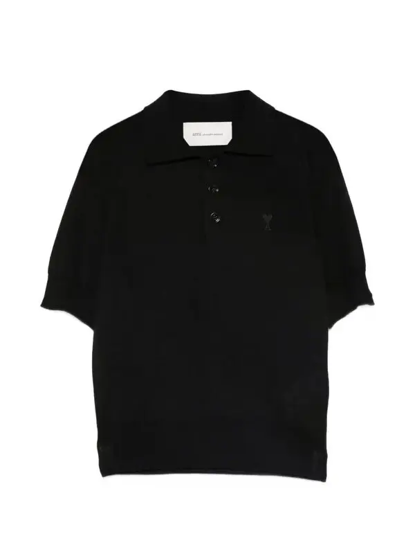 Ami Merino Wool De Coeur Polo - Black