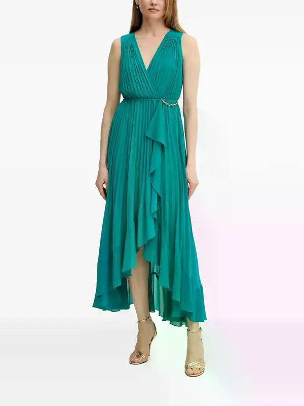 MORGAN Pleated V-neck Midi Dress
