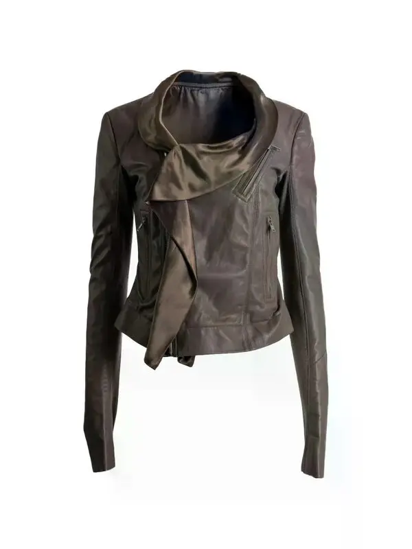 Rick Owens Draped-detail Zip-up Leather Jacket - Brown