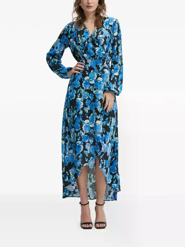 MORGAN Floral-patterned V-neck Midi Dress - Blue