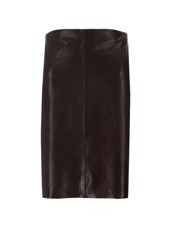 LA ROSE Leather Midi Skirt - Brown