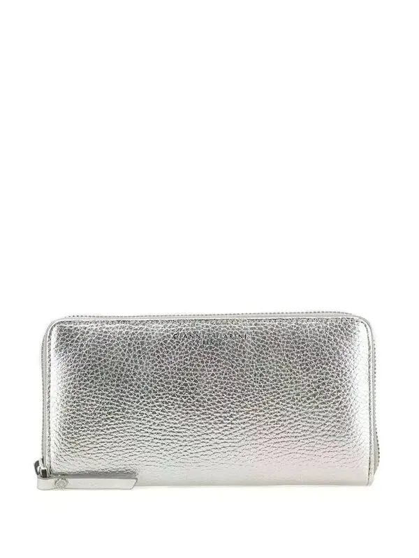GIANNI CHIARINI Pebbled Laminated Zip Wallet - Silver