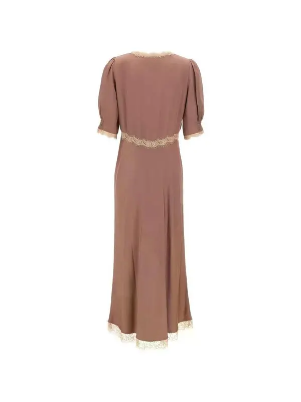 Rixo Lace-trim Balloon-sleeve Midi Dress - Pink