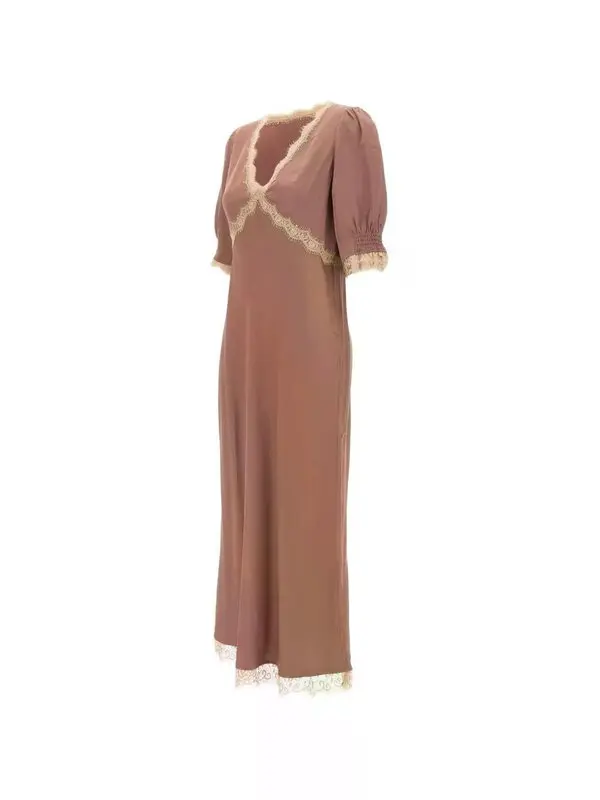 Rixo Lace-trim Balloon-sleeve Midi Dress - Pink