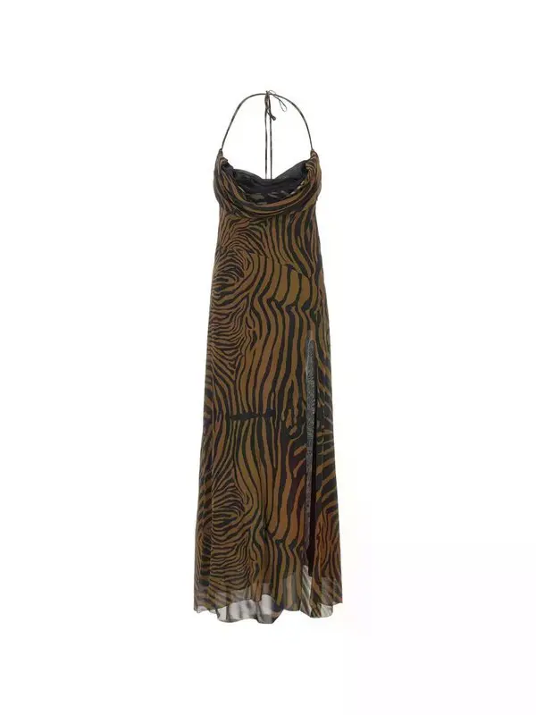 Blumarine Zebra-print Draped Maxi Dress - Brown