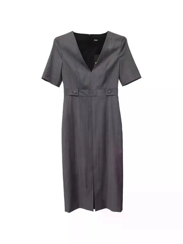 BOSS Pinstripe-pattern V-neck Midi Dress - Grey