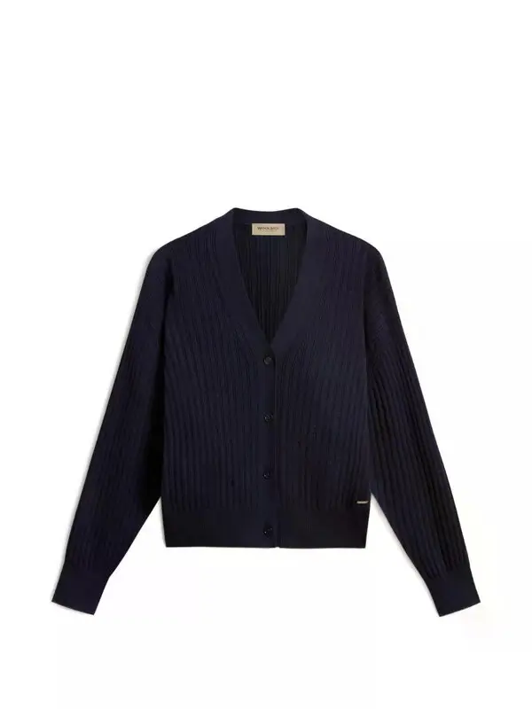 Woolrich V-neck Ribbed Cardigan - Blue