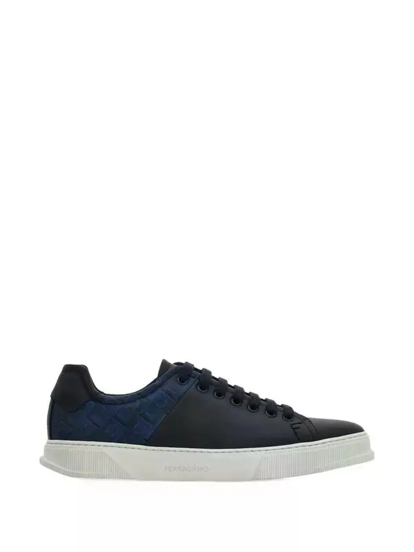 FERRAGAMO Logo-print Leather Sneakers - Blue