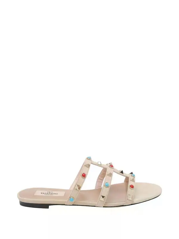 Valentino Garavani Rockstud Leather Slide Sandals - Neutrals