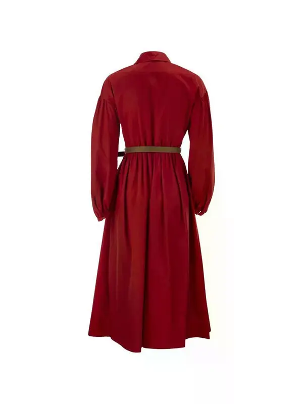 Max Mara Balloon-sleeve Pleated Cotton Midi Dress - Red