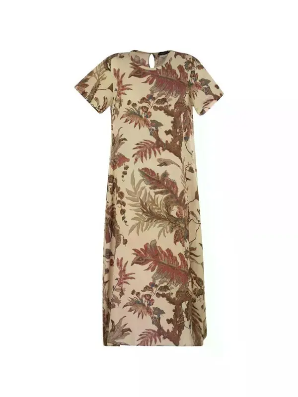 Max Mara Flower Print T-shirt Dress - Neutrals