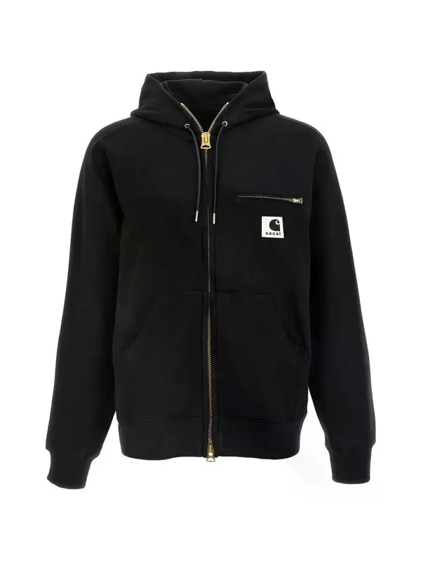 Sacai X Carhartt Wip Logo-patch Zip-up Hoodie - Black