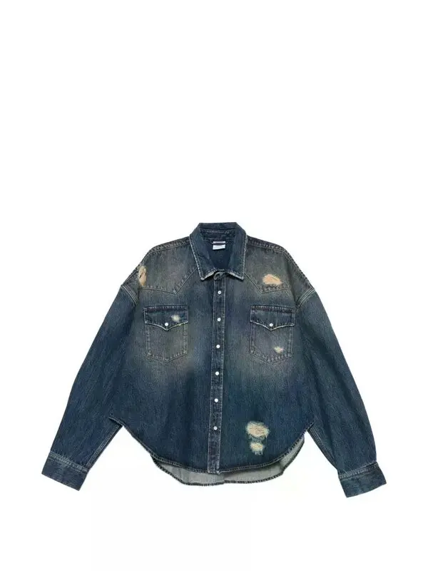 Vetements Distressed Flap-pocket Shirt - Blue