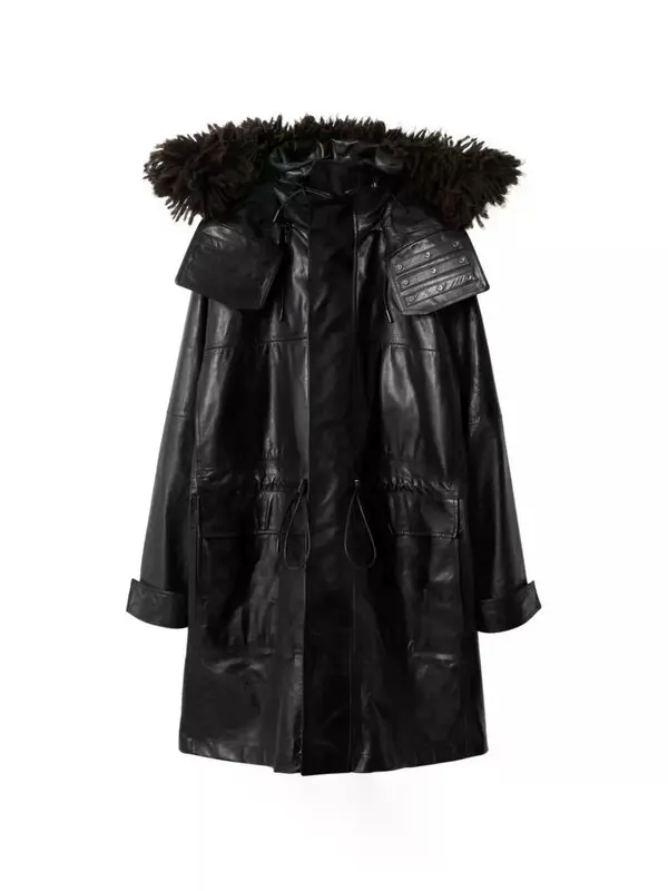 Burberry Detachable Fringed-trim Leather Parka - Black