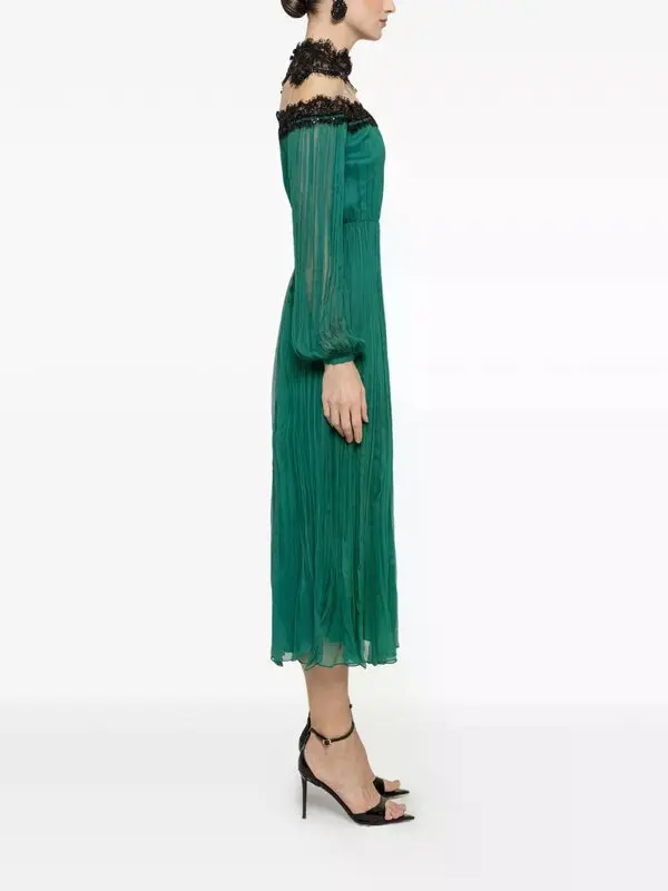 NISSA Lace Panel Silk Midi Dress