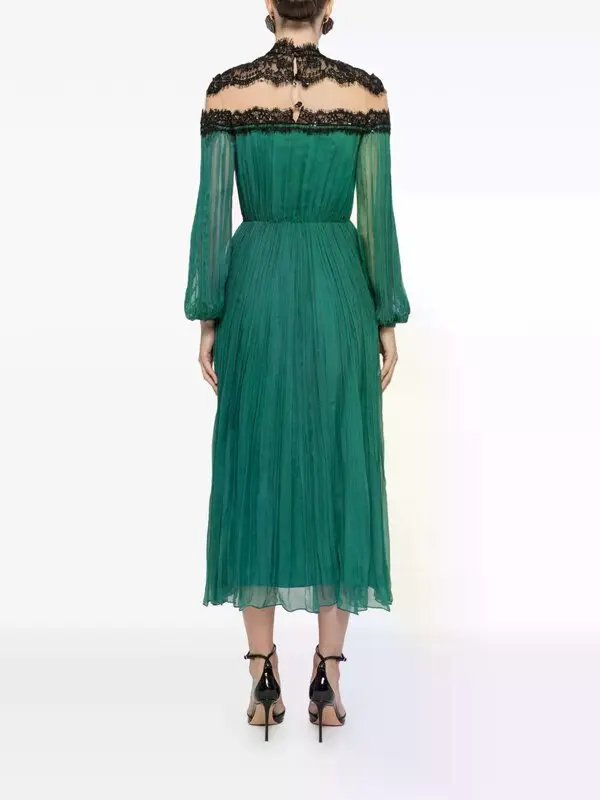 NISSA Lace Panel Silk Midi Dress