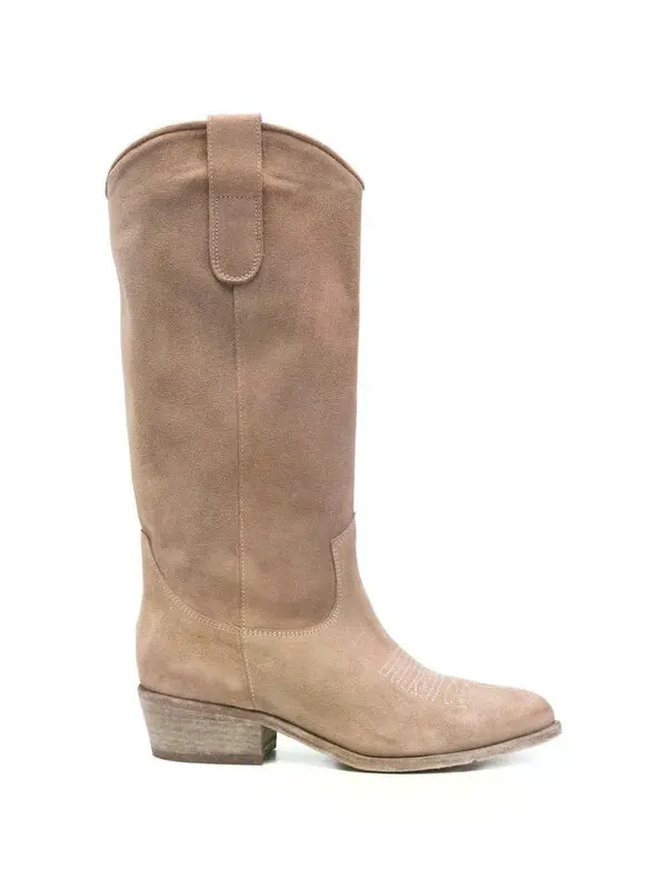 CURIOSITÈ Suede Cowboy Boots - Neutrals