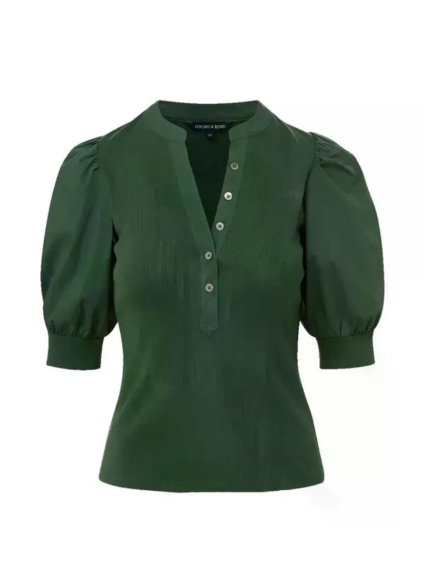 Veronica Beard Coralee Puff-sleeve Top - Green