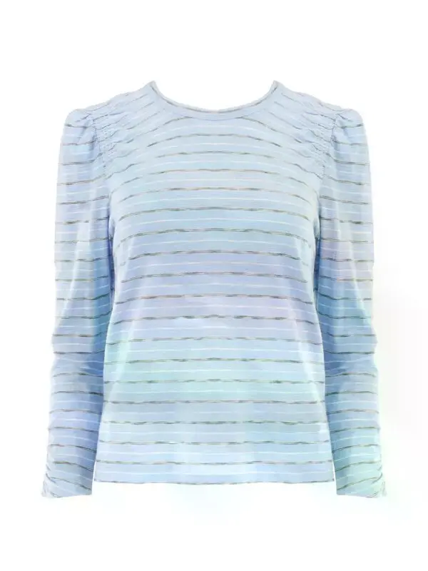 Veronica Beard Bouvet Gathered-detail Striped T-shirt - Blue