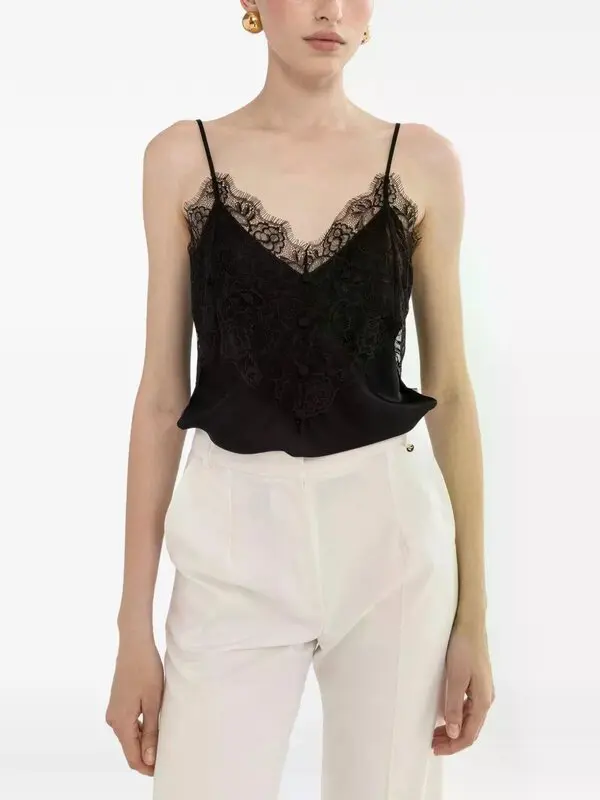 NISSA Lace Panel Blouse - Black
