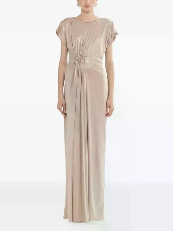 NISSA Ruched Metallic Maxi Dress - Neutrals