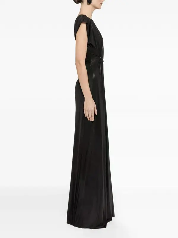 NISSA Metallic Ruched Maxi Dress