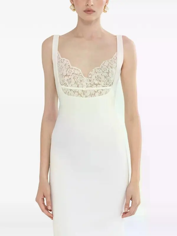 NISSA Lace Detail Crepe Midi Dress
