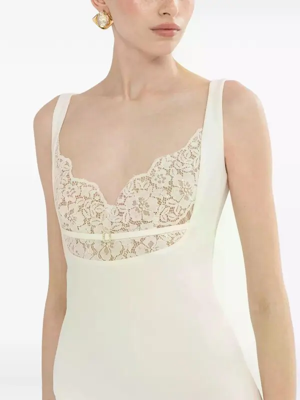 NISSA Lace Detail Crepe Midi Dress