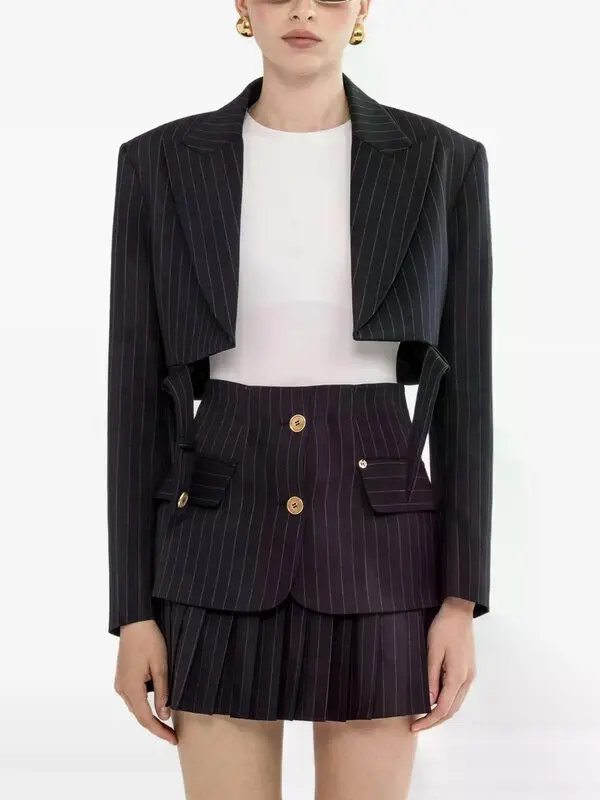 NISSA Pinstripe Cropped Blazer - Blue
