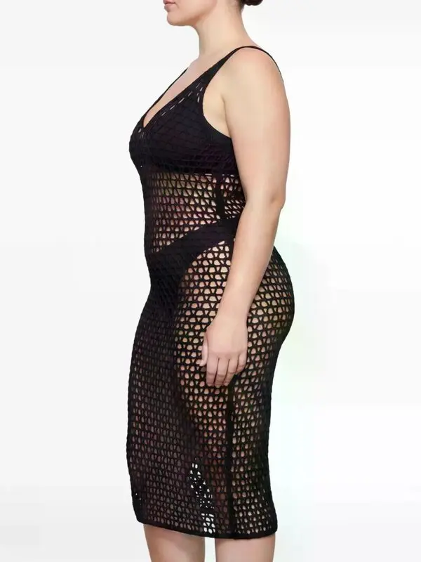 PARAMIDONNA Crochet V-neck Midi Dress