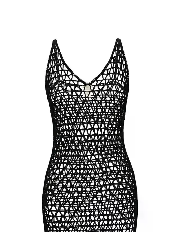 PARAMIDONNA Crochet V-neck Midi Dress