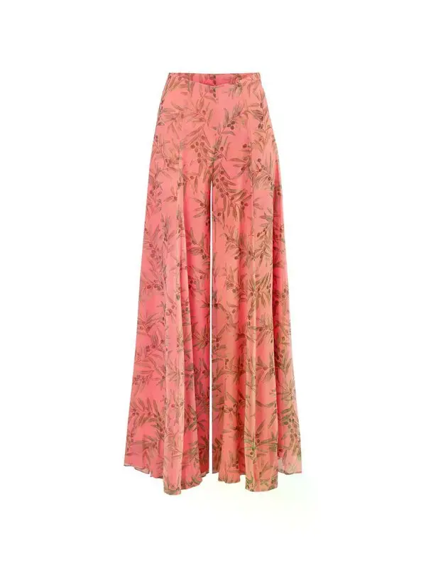 Carolina Herrera Olive Branch-print Extra-wide Leg Iris Pants - Orange