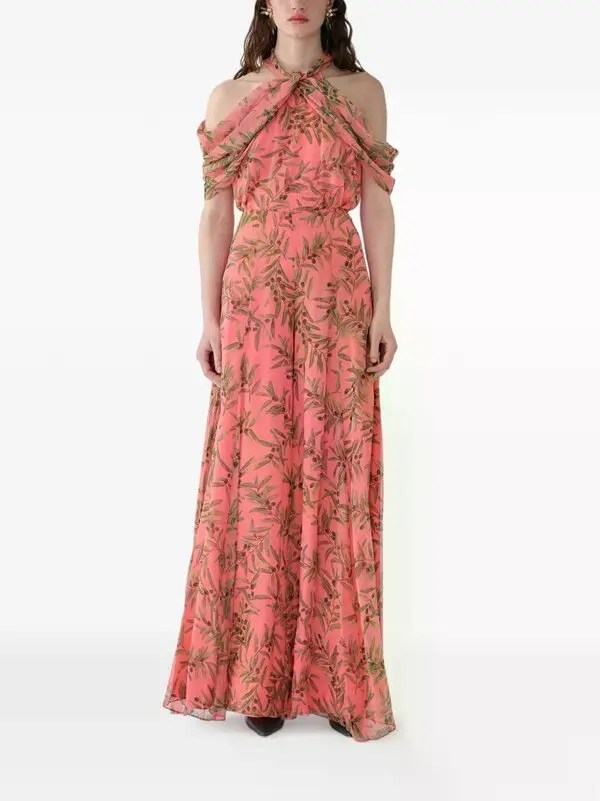 Carolina Herrera Olive Branch-print Extra-wide Leg Trousers - Orange