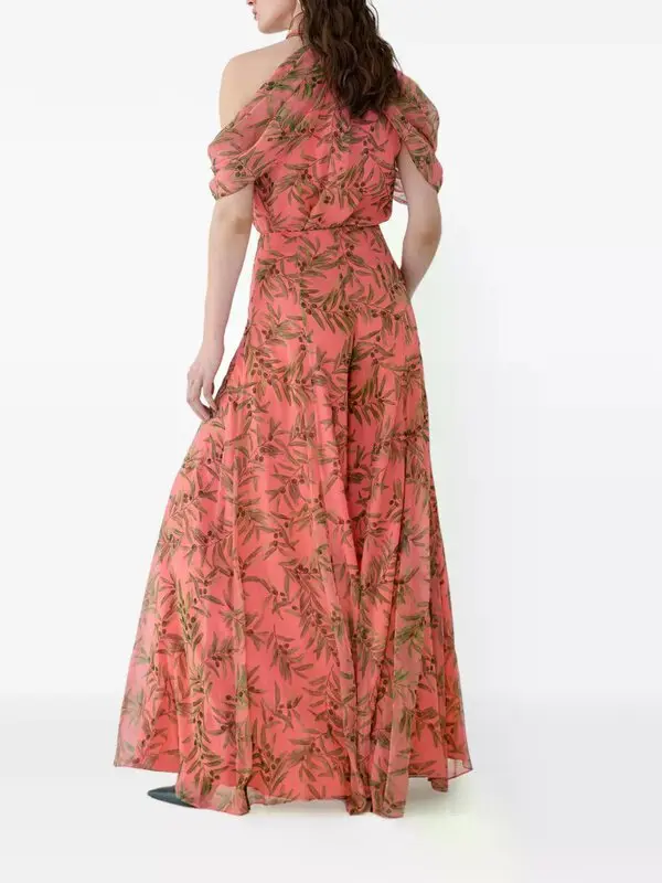 Carolina Herrera Olive Branch-print Extra-wide Leg Trousers - Orange