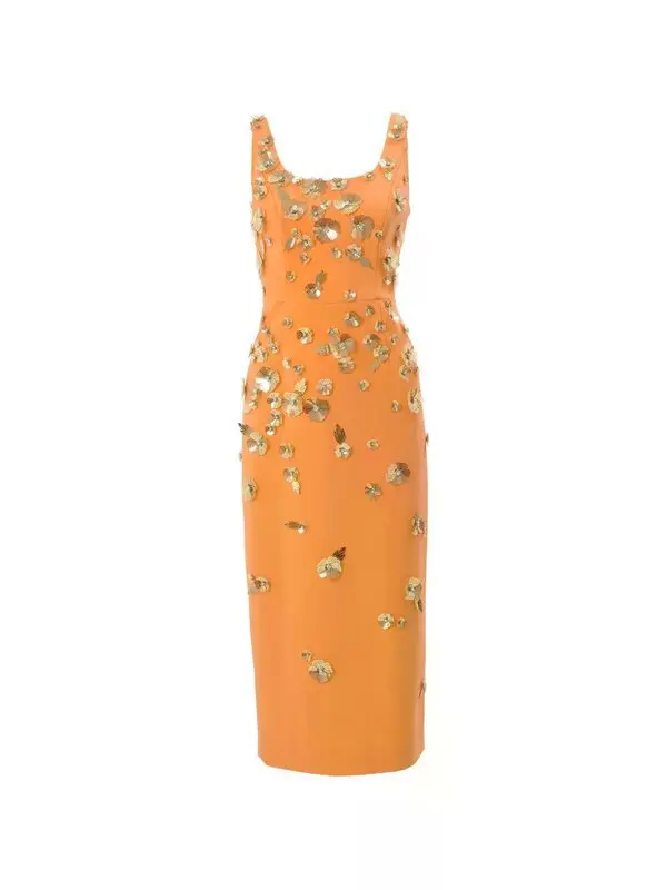 Carolina Herrera Floral Embellished Midi Dress - Orange