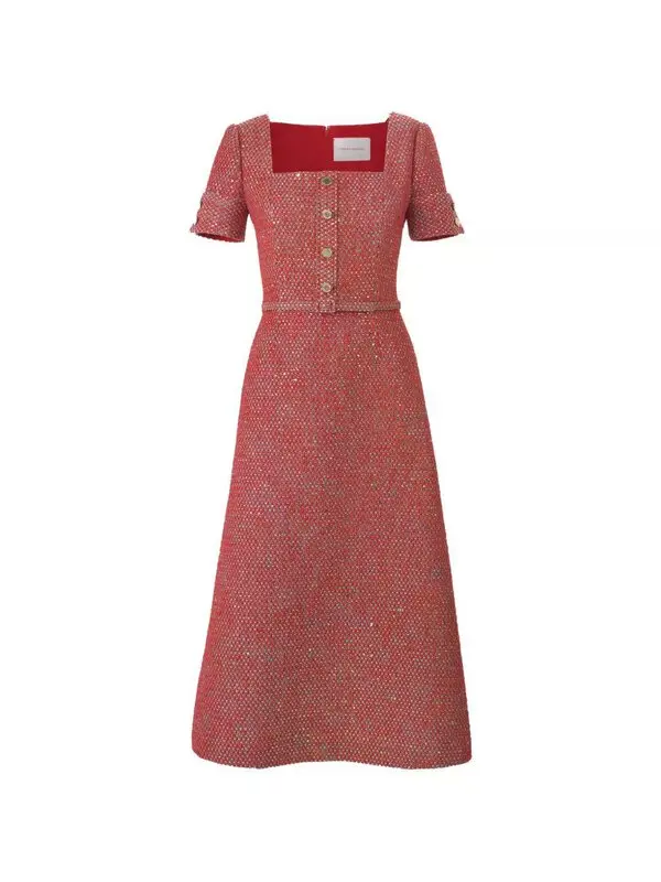 Carolina Herrera Lurex Tweed A-line Midi Dress - Red