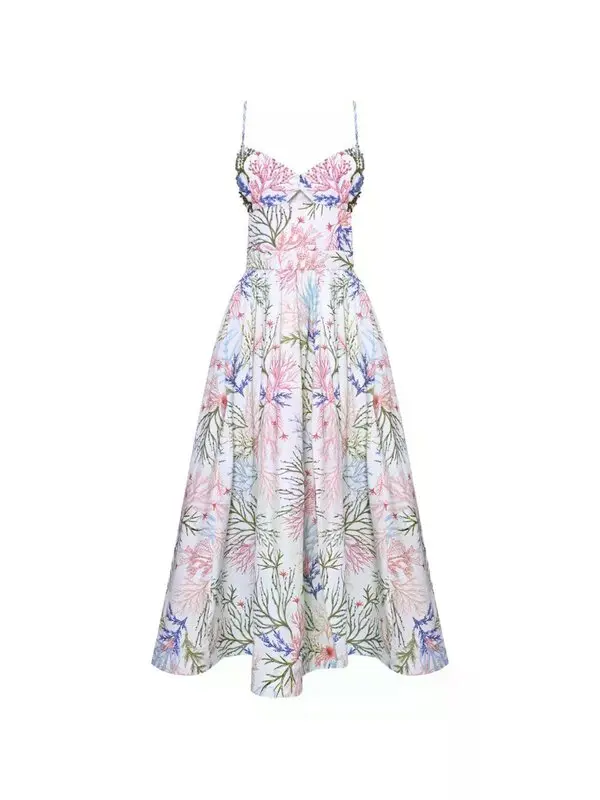 PatBO Cut-out Floral-print Midi Dress - White