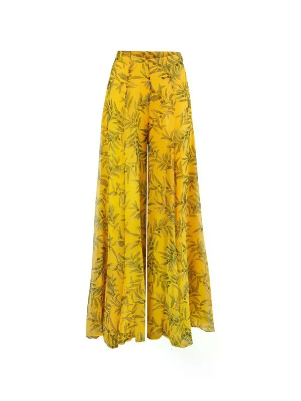 Carolina Herrera Olive Branch-print Extra-wide Leg Iris Pants - Yellow