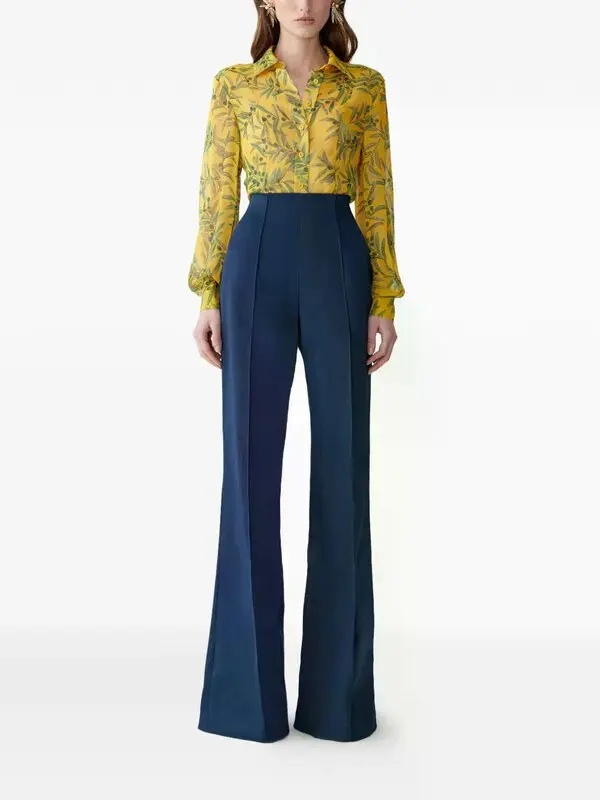 Carolina Herrera Olive Branch-print Silk Chiffon Shirt - Yellow