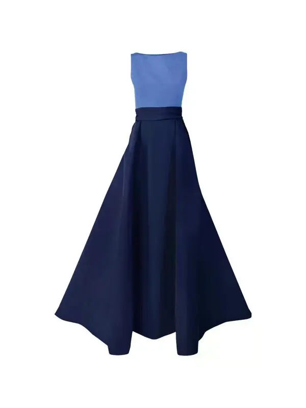Carolina Herrera Color-blocked Column Gown With Overskirt - Blue