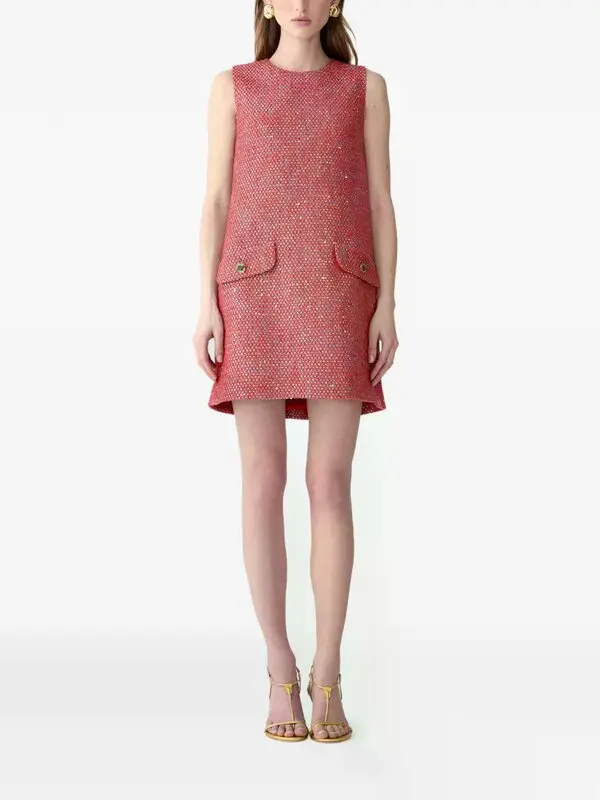 Carolina Herrera Lurex Tweed Mini Shift Dress - Red