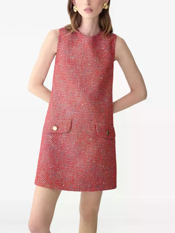 Carolina Herrera Lurex Tweed Mini Shift Dress - Red
