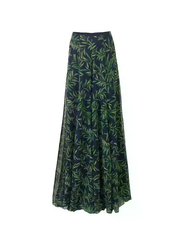 Carolina Herrera Olive Branch-print Extra-wide Leg Iris Pants - Blue